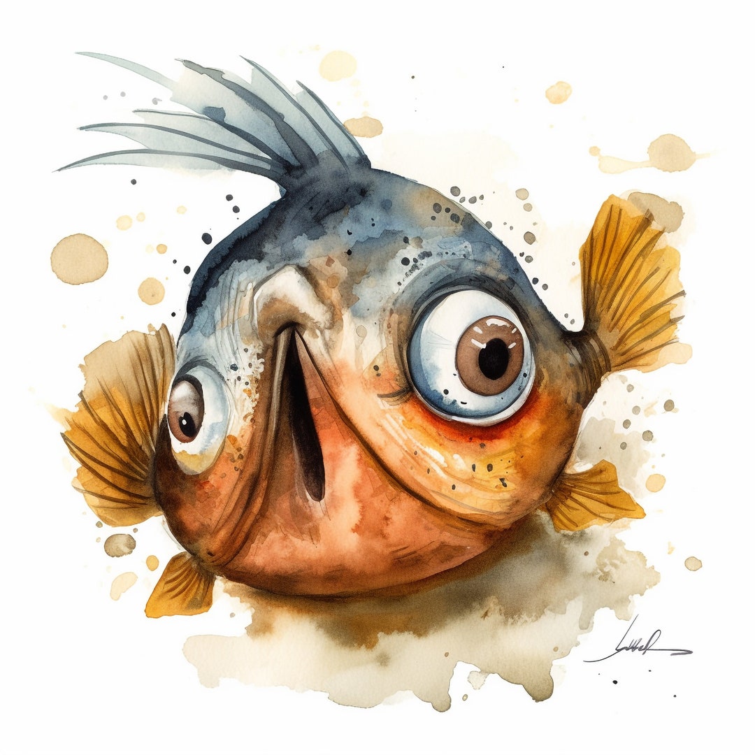 Funny Fish Clipart | Quirky Animal Designs, 13 High-res Jpgs for ...