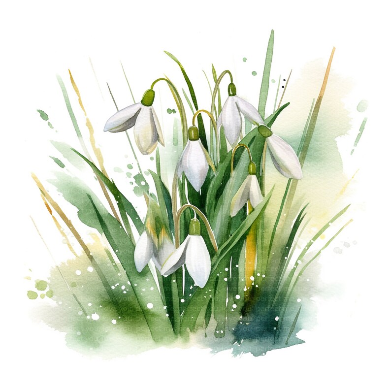 12 Snowdrop Flowers Clipart, Watercolor Snowdrops Bouquet, High ...