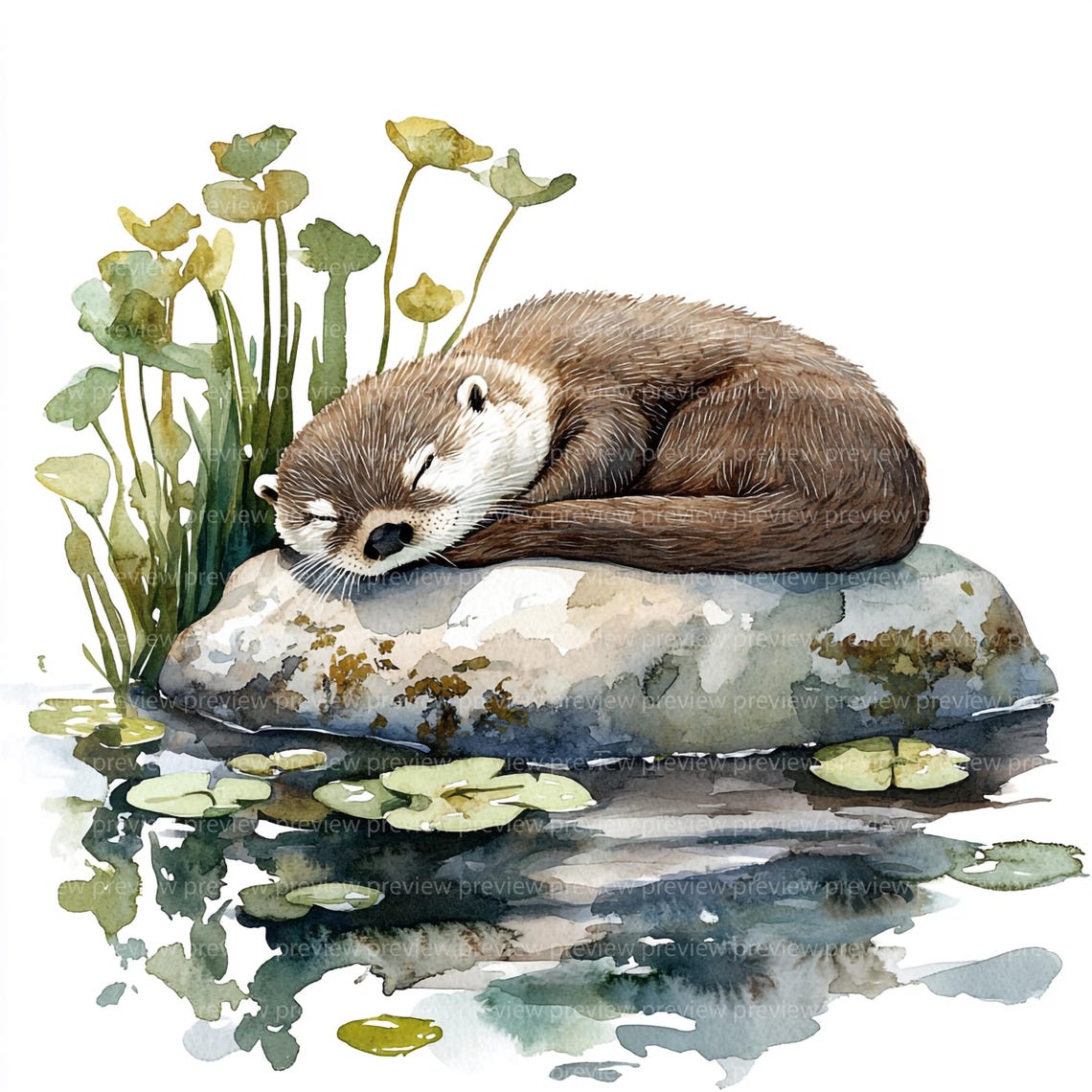 12 Watercolor Otter Clipart Set | Playful Animal Art (jpgs, Digital ...