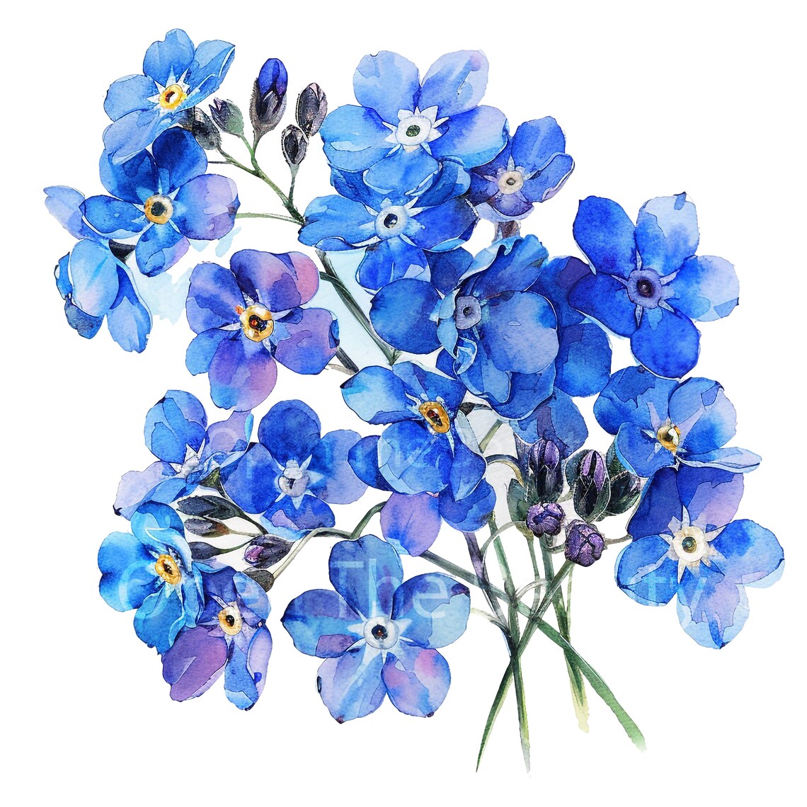 Blue Forget-me-not Watercolor Clipart: Floral Art (pngs, Digital ...