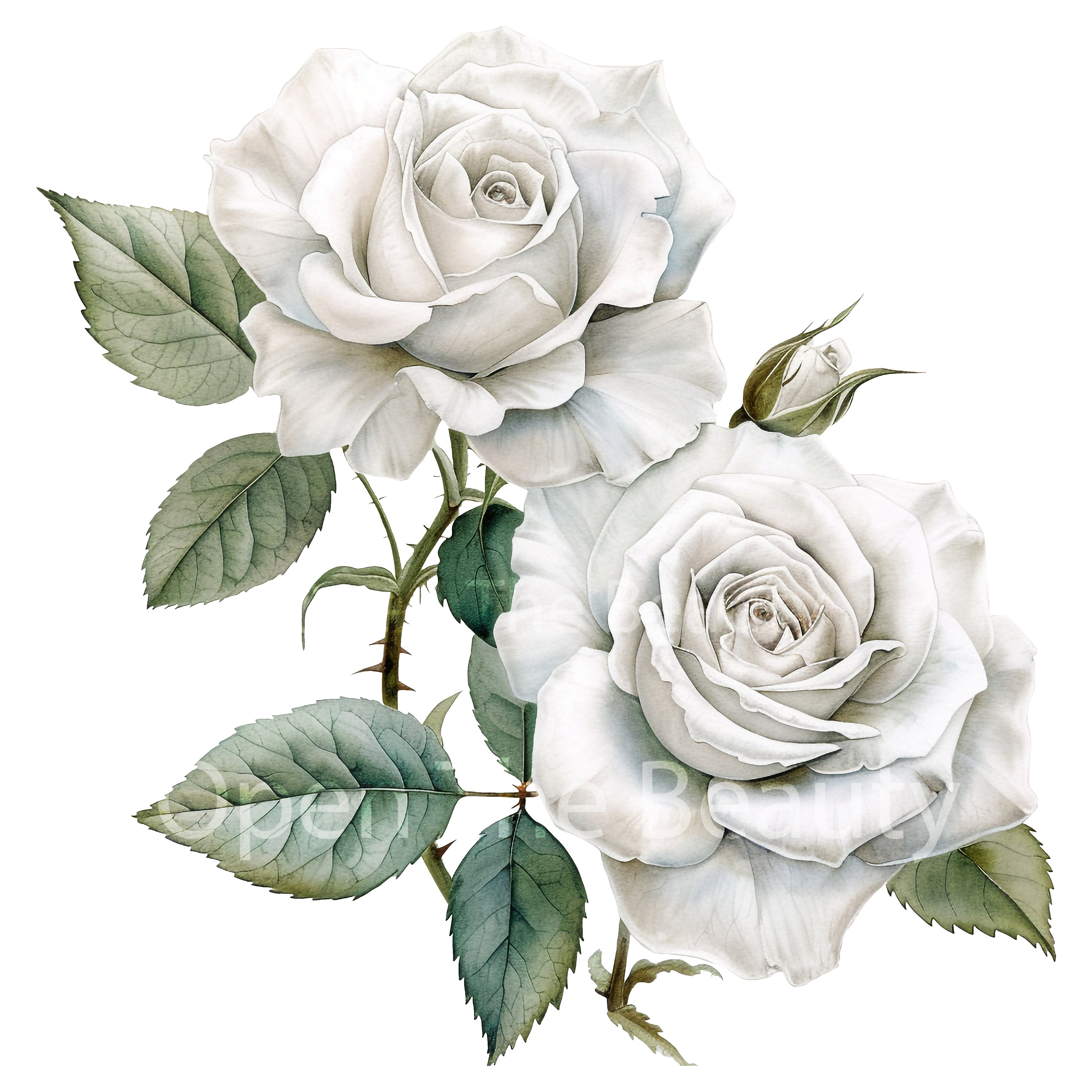 White Roses Watercolor Clipart White Roses Clipart Flowers Clipart ...