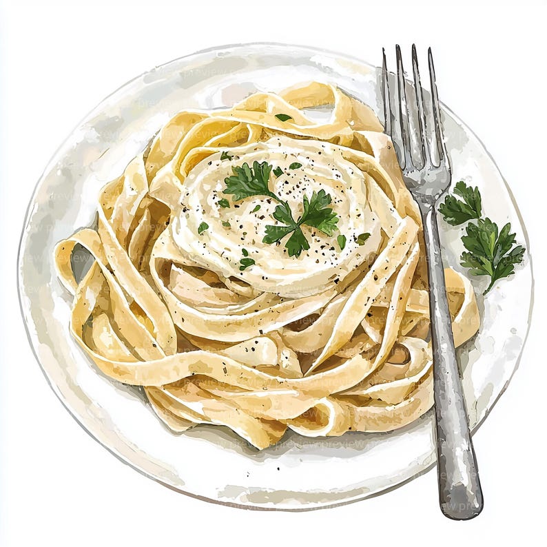 12 Italian Pasta Watercolor Clipart: Food Illustration (digital ...
