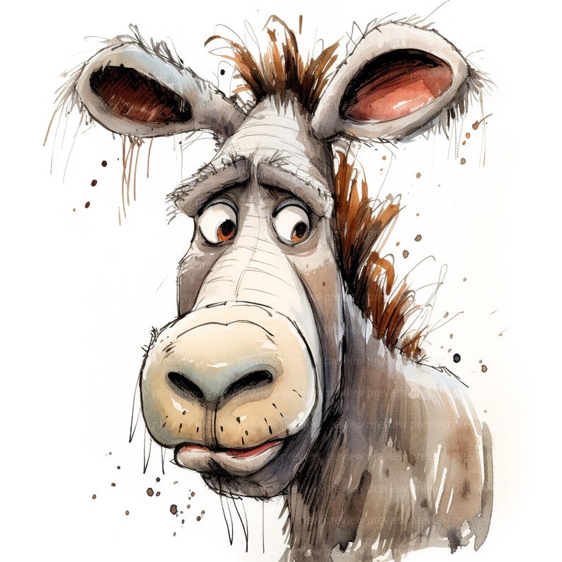 15 Funny Donkey Clipart Quirky Donkey Watercolor Clipart for ... 15 Funny Donkey Clipart Quirky Donkey Watercolor Clipart for ...