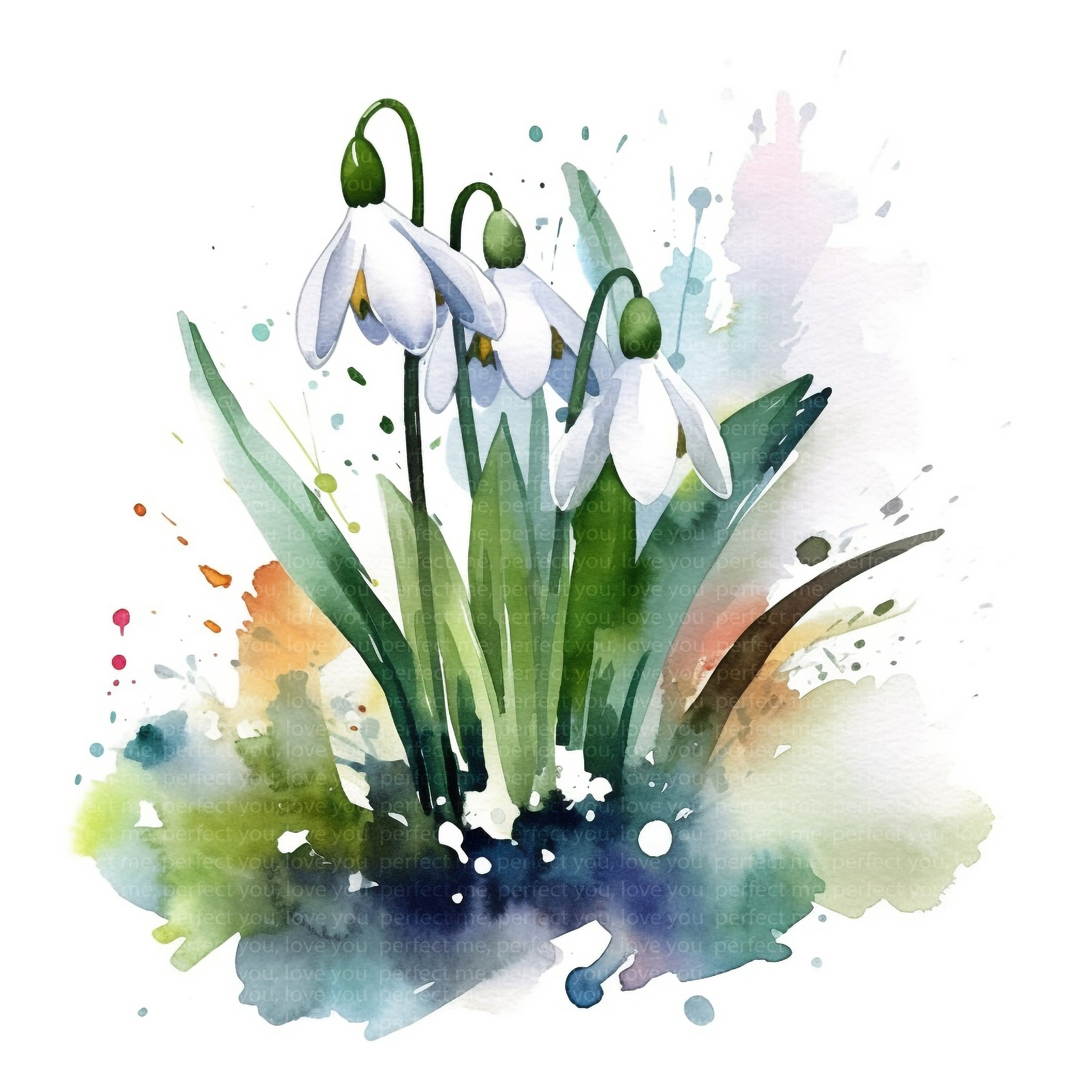 12 Snowdrop Flowers Clipart, Watercolor Snowdrops Bouquet, High ...