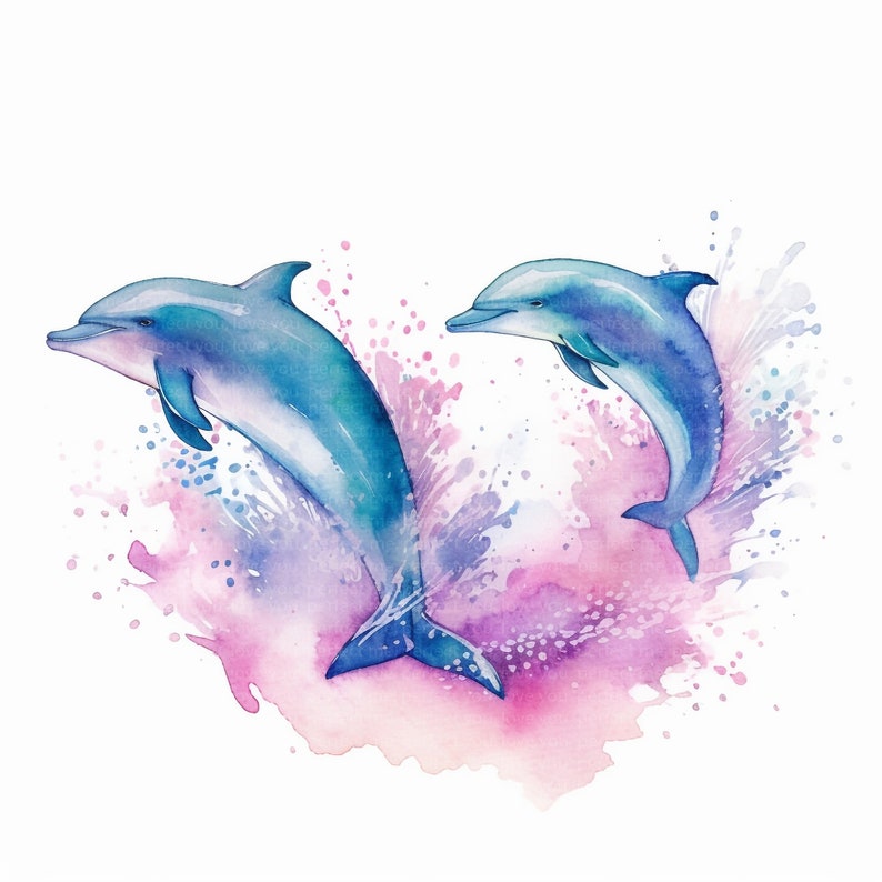 12 Playful Dolphins Clipart, Watercolor Dolphins, Animals Clipart, High ...