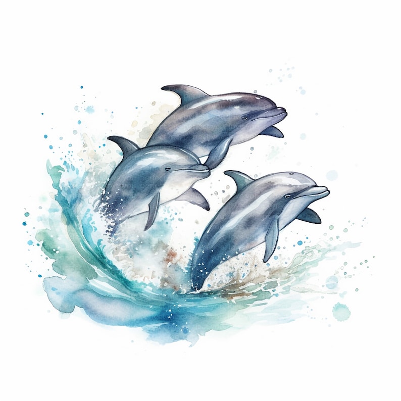 12 Playful Dolphins Clipart, Watercolor Dolphins, Animals Clipart, High ...