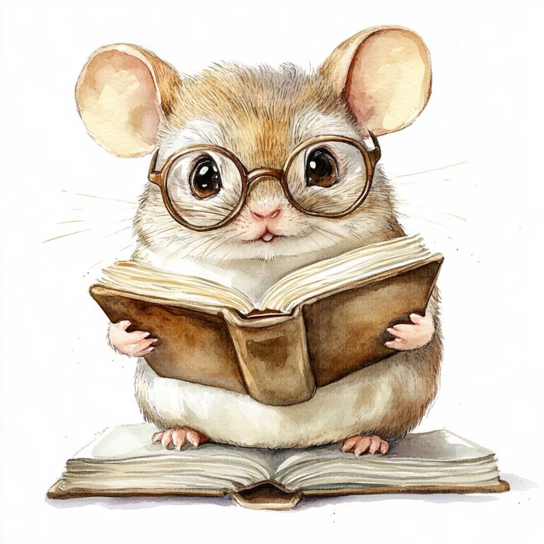 19 Mouse Reading Book Clipart | Mouse Watercolor Clipart | High-quality ...