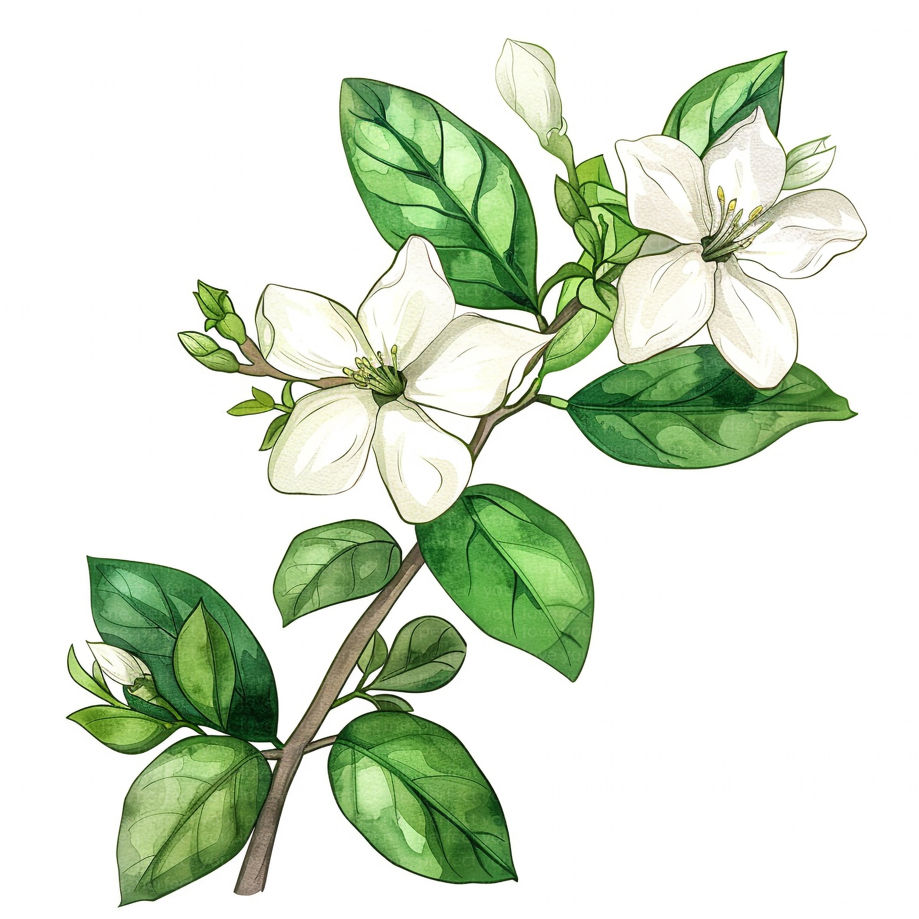 Jasmine Clipart Set 12 High Res Watercolor Jasmine Designs for Planners ...