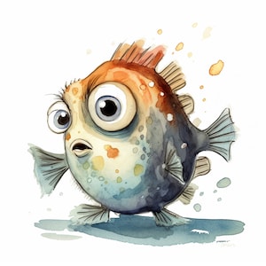 Funny Fish Clipart | Quirky Animal Designs, 13 High-res Jpgs for ...