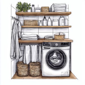 12 Minimalist Laundry Room Clipart, Washing Machine, Laundry Day ...