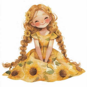 12 Sunflower Girl Clipart, Summer Girl Clipart, Watercolor Clipart for ...