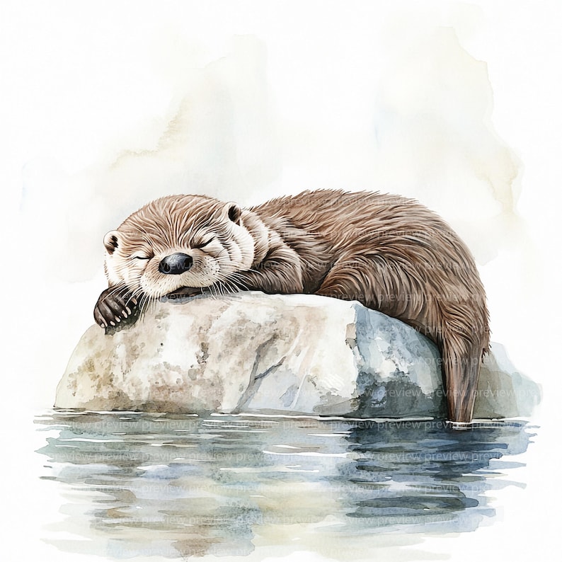 12 Watercolor Otter Clipart Set | Playful Animal Art (jpgs, Digital ...