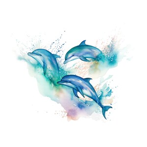 12 Playful Dolphins Clipart, Watercolor Dolphins, Animals Clipart, High ...