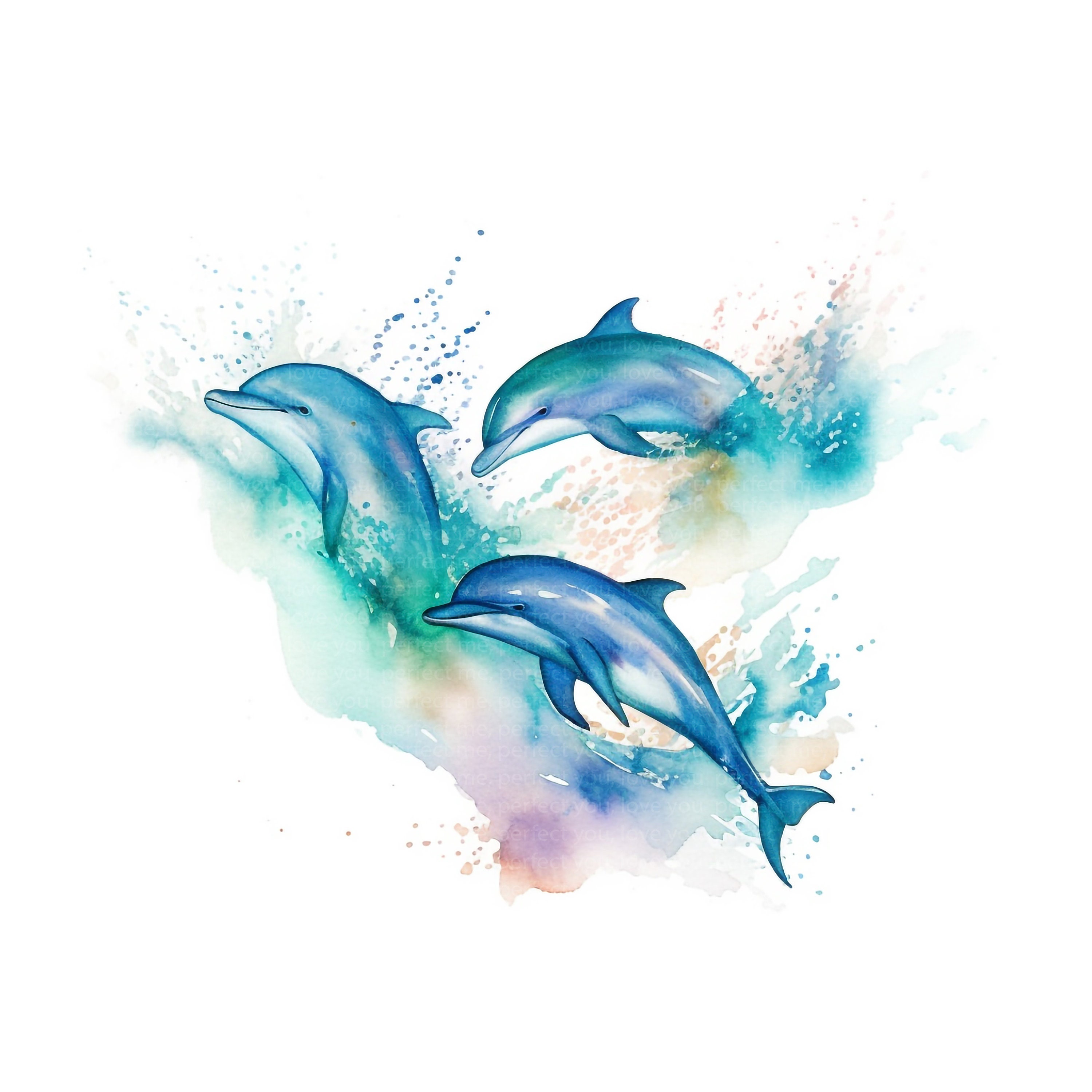 Playful Dolphin Clipart | Watercolor Dolphins Animal Art | 12 High ...
