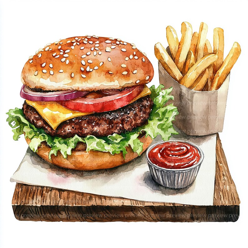 12 Junk Food Clipart, Fast Food Clipart, Watercolor Clipart for ...