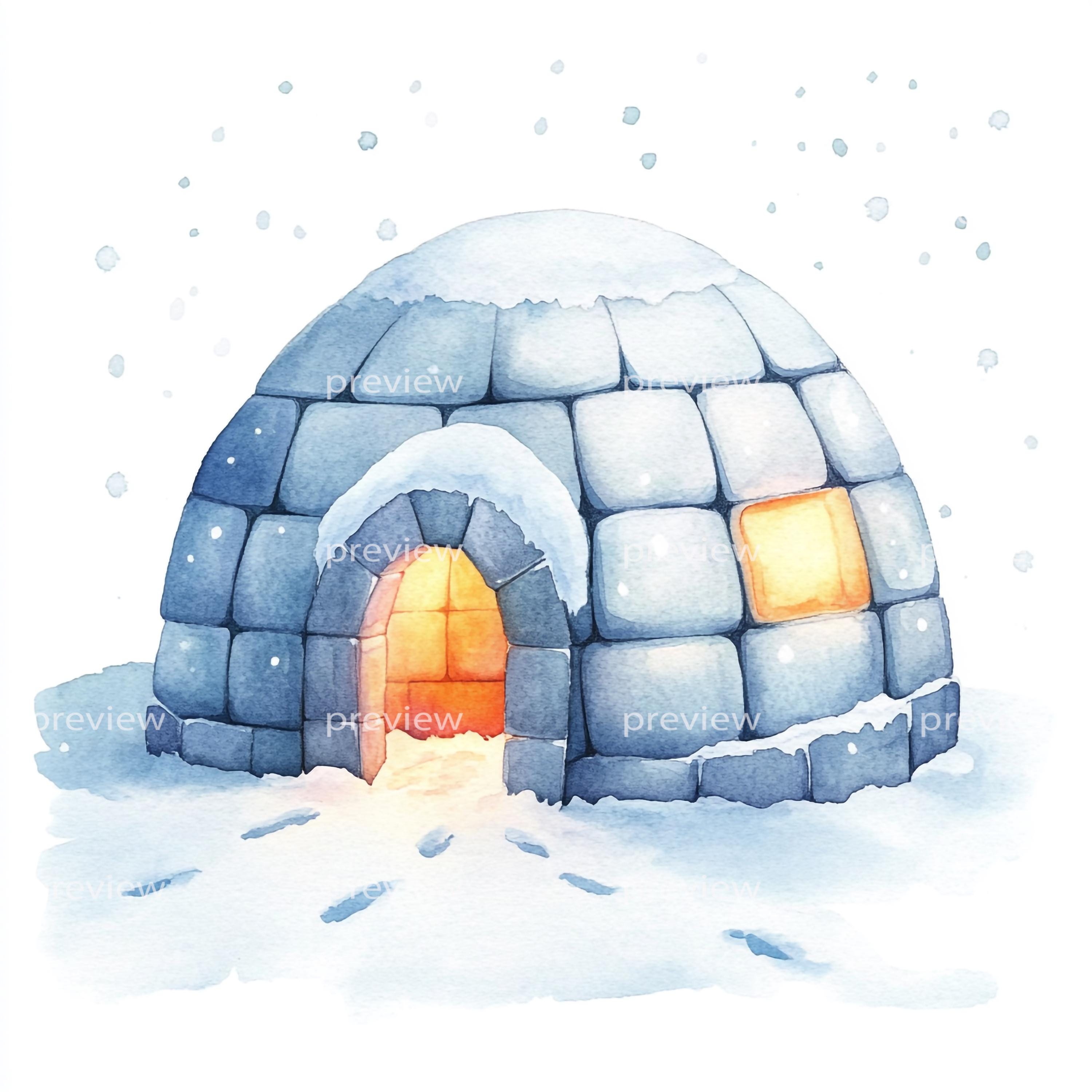 20 Watercolor Igloo Clipart, Cute Penguin Clipart | Watercolor Clipart ...