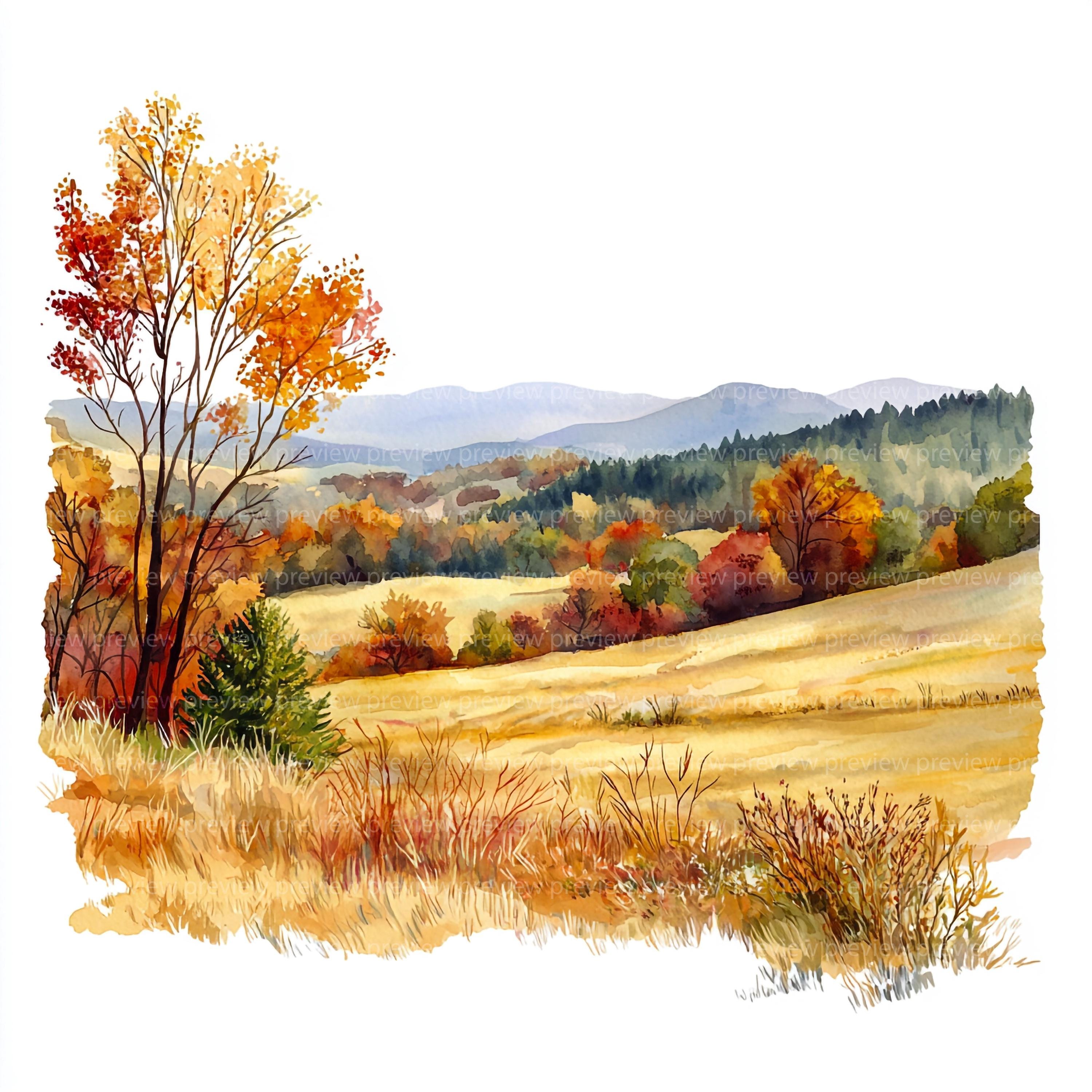 12 Autumn Landscape Watercolor Clipart | Fall Scrapbooking ...