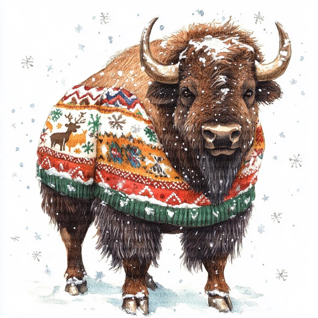 Bison Wearing Woolly Sweater Clipart 12 High Resolution Jpgs for Winter ...