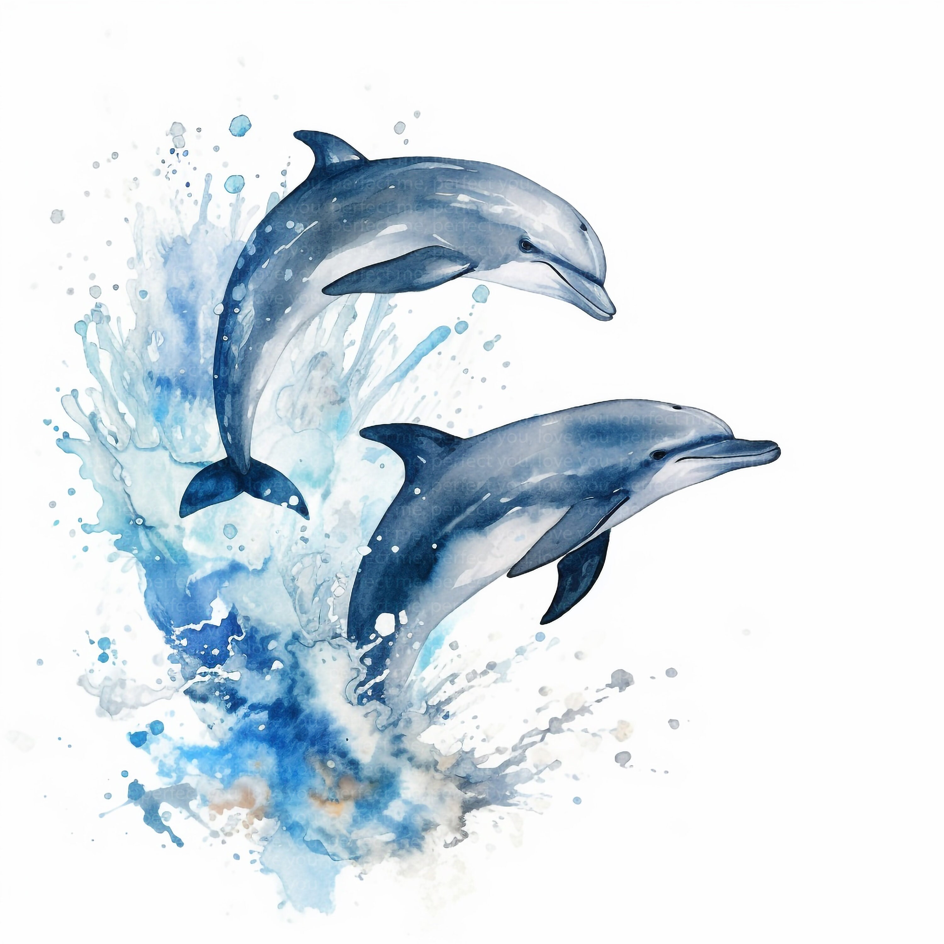 Watercolor Dolphin Clipart: Playful Animal Art (12 Jpgs, Digital ...