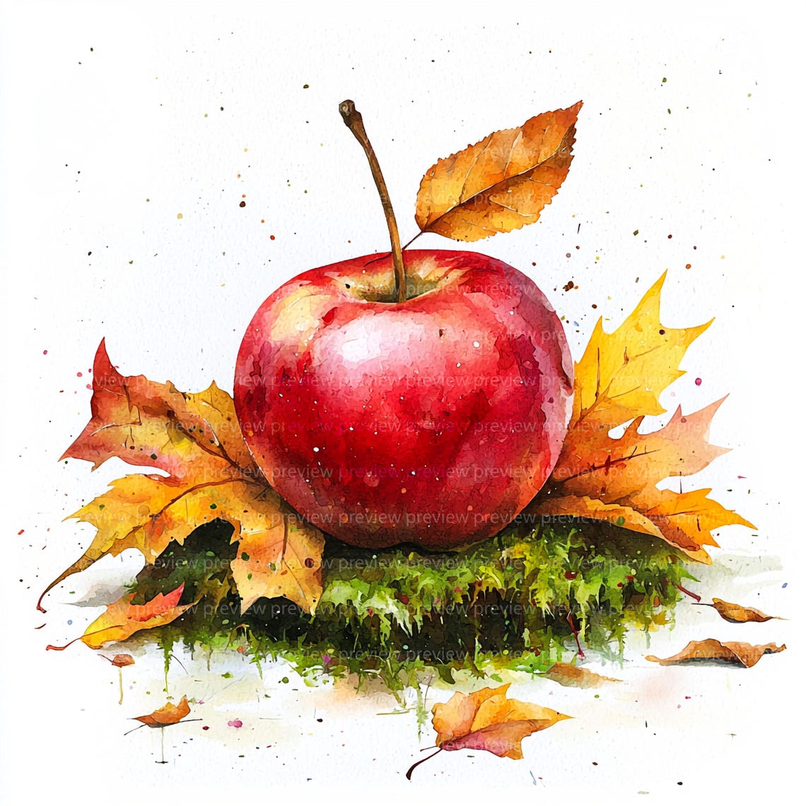 12 Autumn Apple Watercolor Clipart | Fall Fruit Botanical Art ...