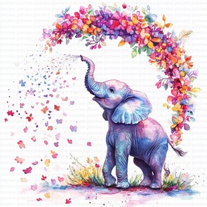 18 Floral Elephant Clipart | Cute Elephant Watercolor Clipart for ...