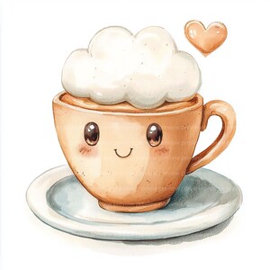 Watercolor Coffee Clipart: Kawaii Drink Illustrations (jpgs, Digital ...