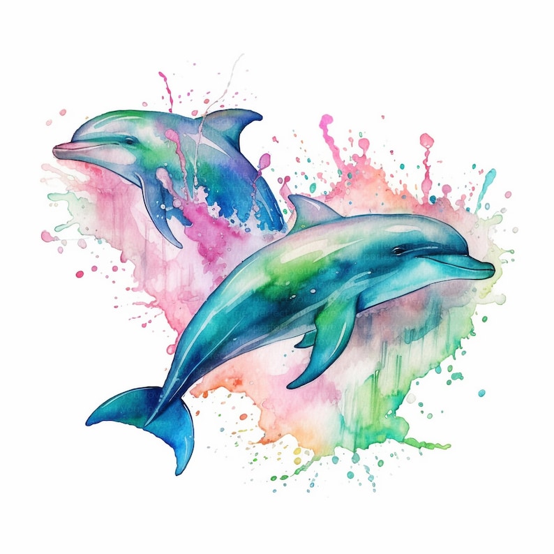 12 Playful Dolphins Clipart, Watercolor Dolphins, Animals Clipart, High ...