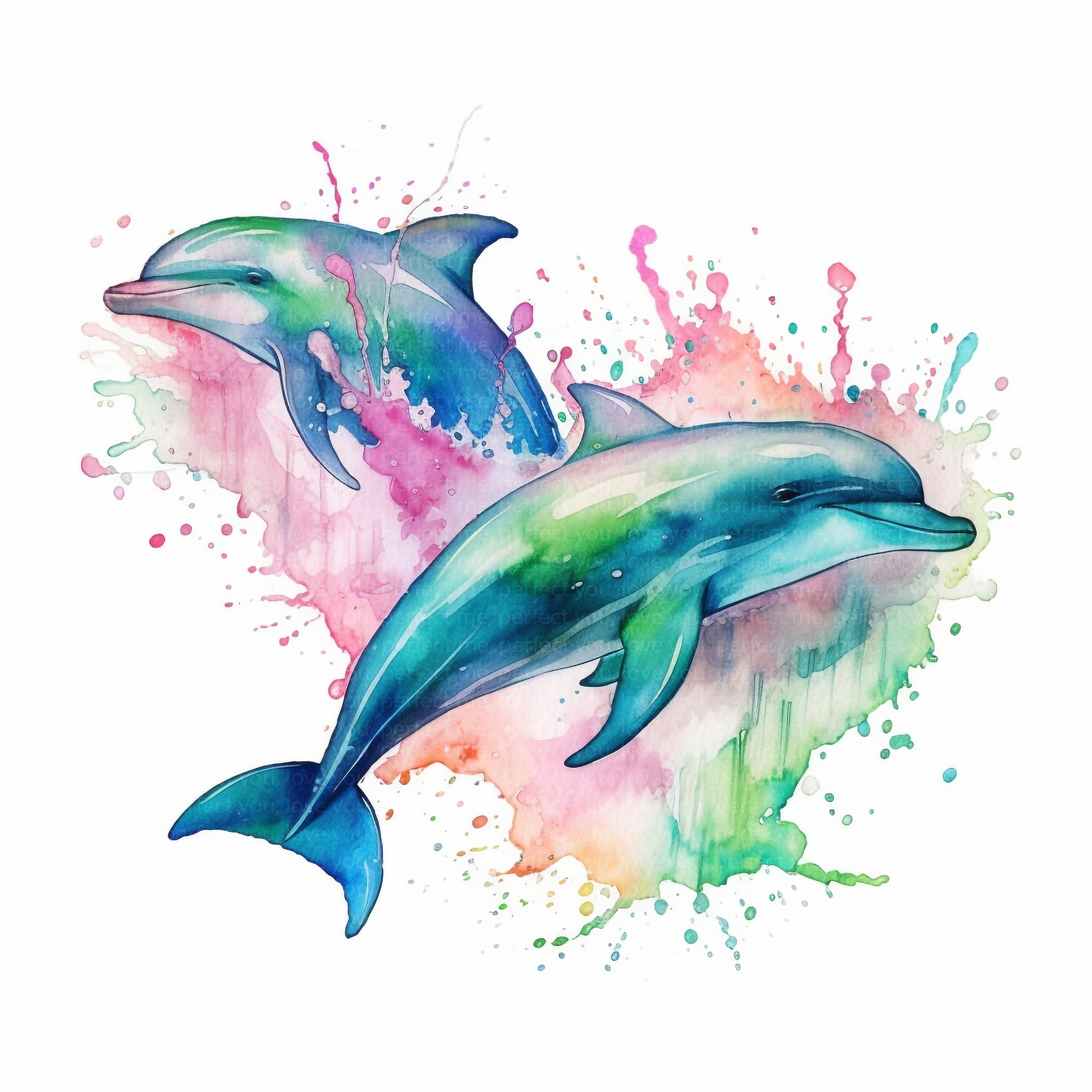 Playful Dolphin Clipart | Watercolor Dolphins Animal Art | 12 High ...