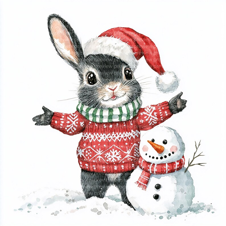20 Christmas Bunny Clipart | Winter Holiday Rabbit in Sweater (jpgs ...