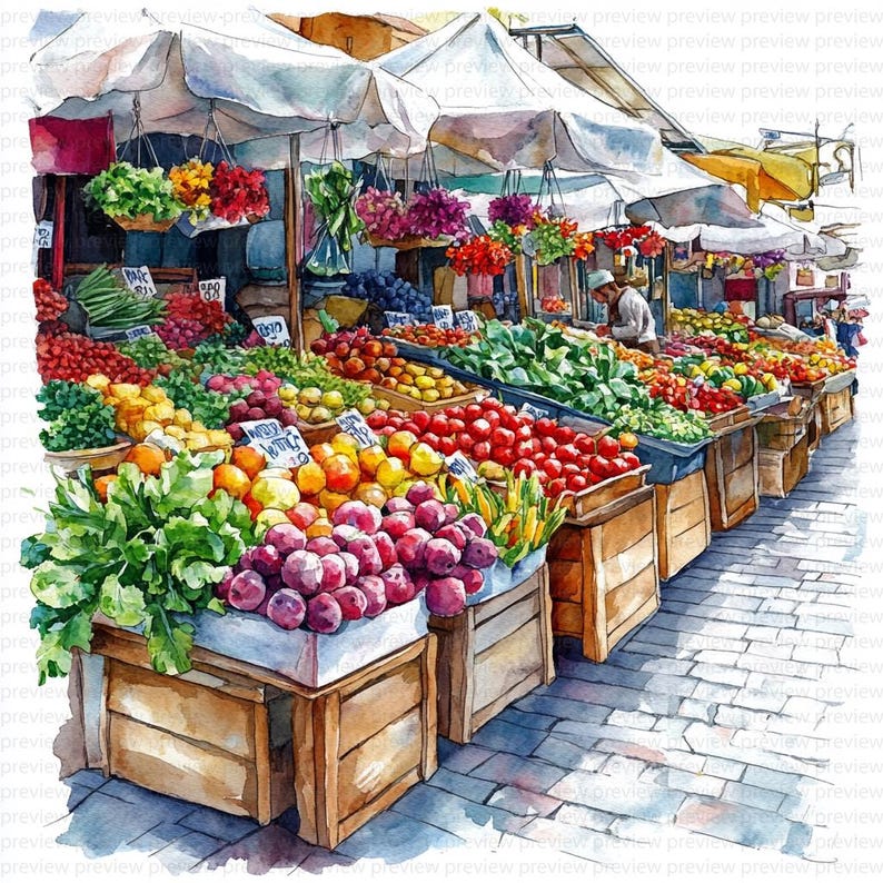 18 Farmers Market Clipart | Grocery Clipart | Watercolor Clipart for ...