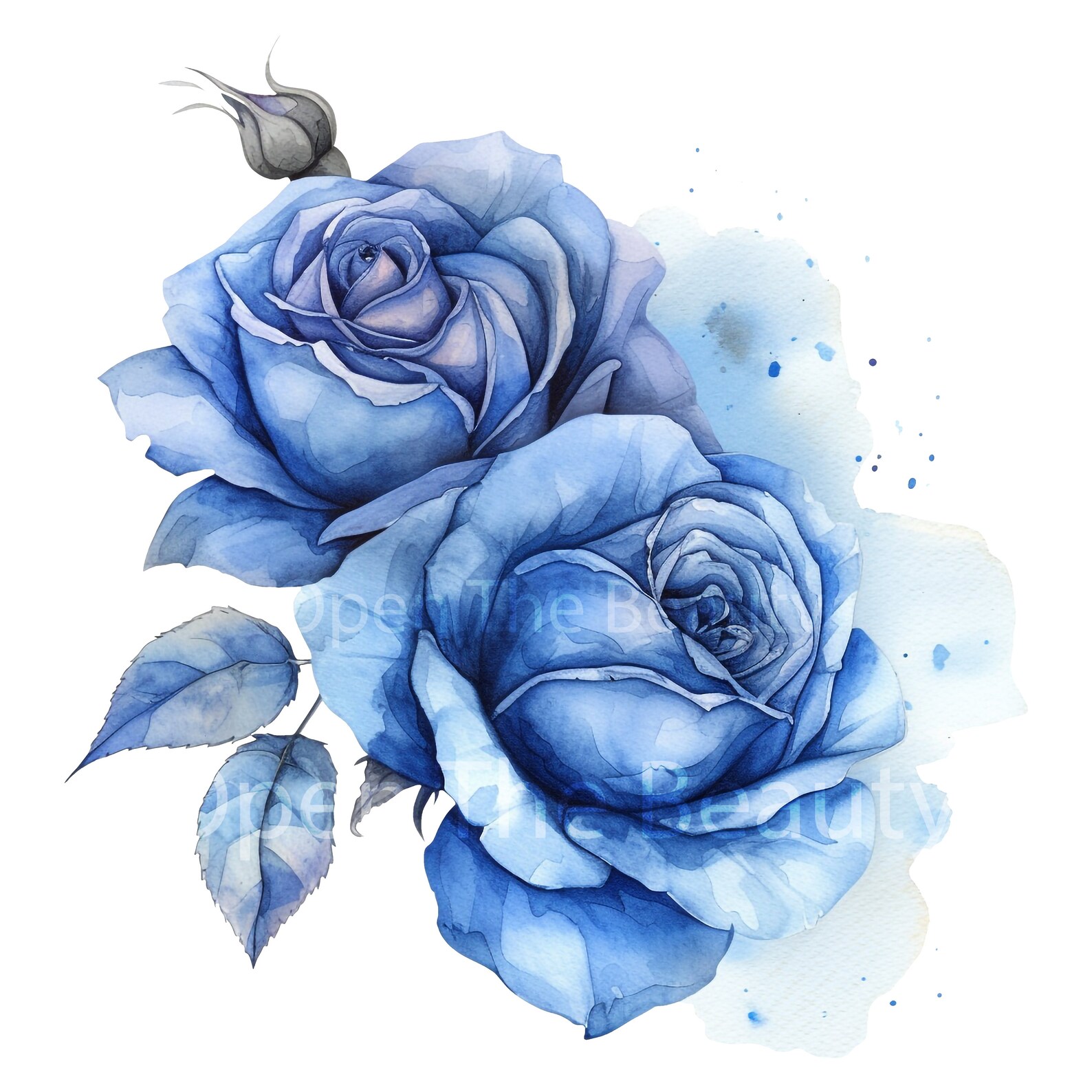 Blue Roses Watercolor Clipart Blue Roses Clipart Flowers Clipart Blue ...