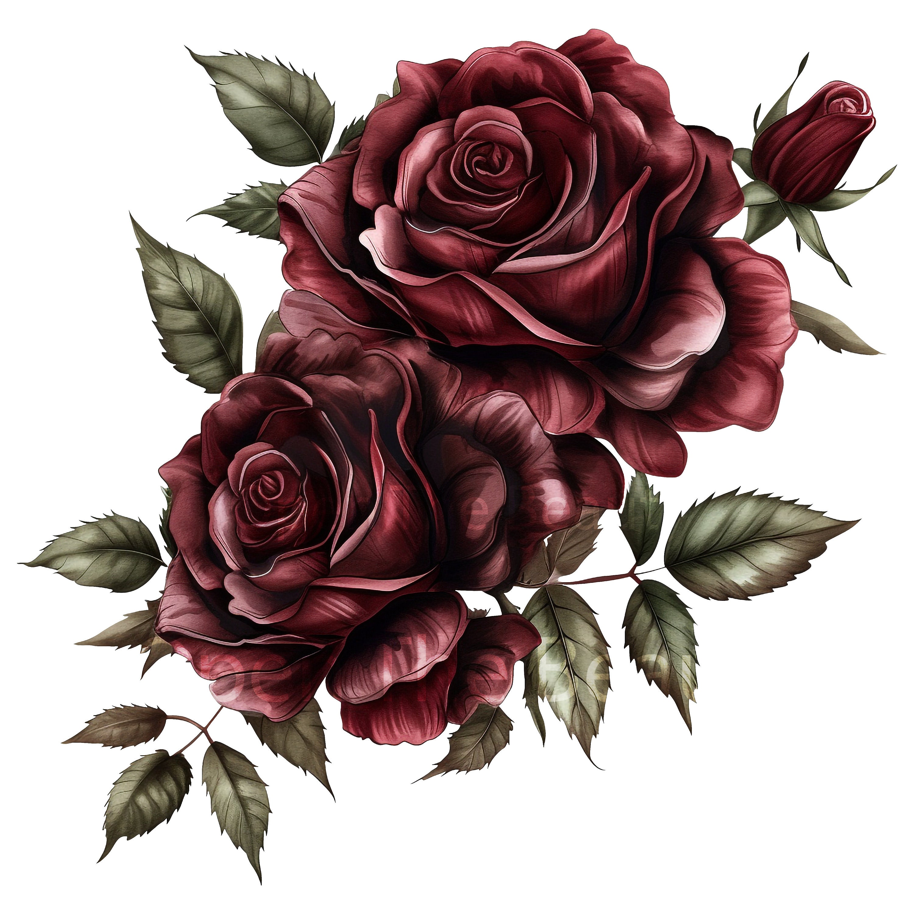 Burgundy Roses Watercolor Clipart Burgundy Roses Clipart Flowers ...
