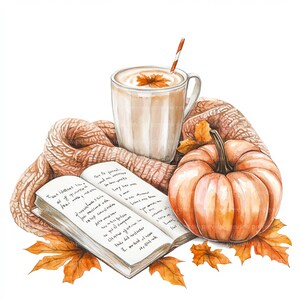 12 Cozy Autumn Book and Coffee Clipart, Fall Reading Clipart ...