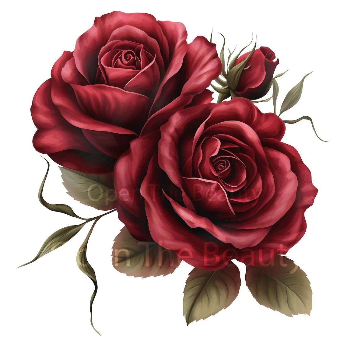 Burgundy Roses Watercolor Clipart Burgundy Roses Clipart Flowers ...