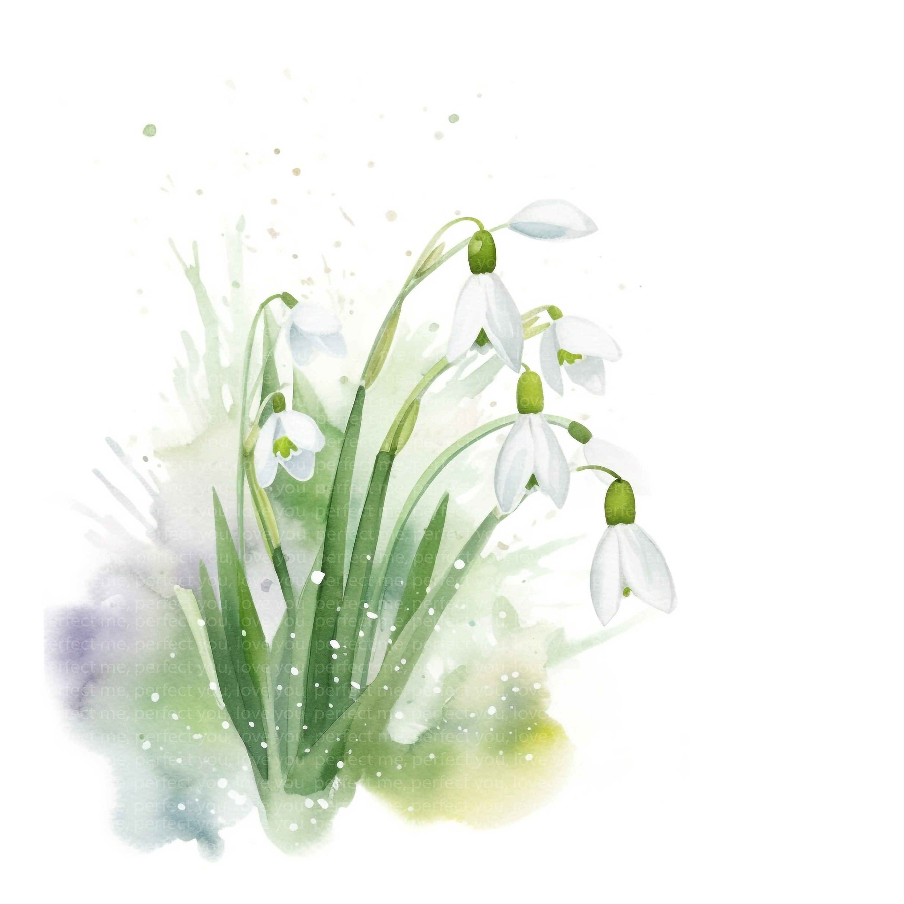 12 Snowdrop Flowers Clipart, Watercolor Snowdrops Bouquet, High ...