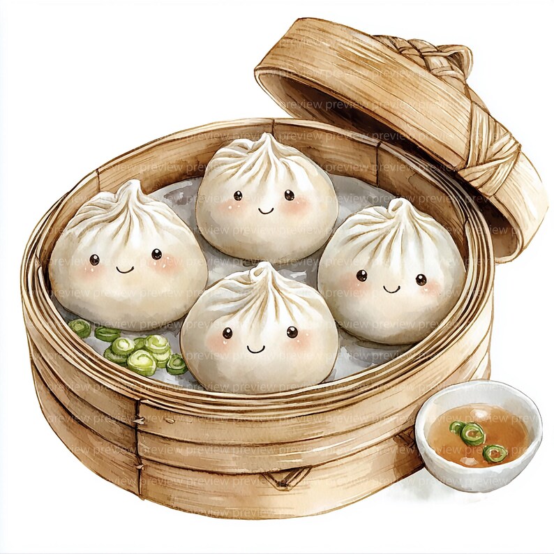 Kawaii Chinese Food Clipart: Watercolor Asian Cuisine (jpgs, Digital ...