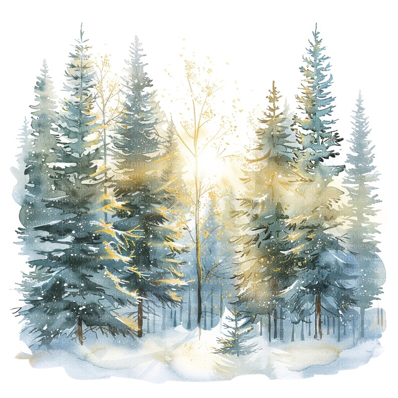 Magical Winter Forest Clipart 14 High Resolution Jpgs for Winter Cards ...