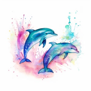 Playful Dolphin Clipart | Watercolor Dolphins Animal Art | 12 High ...