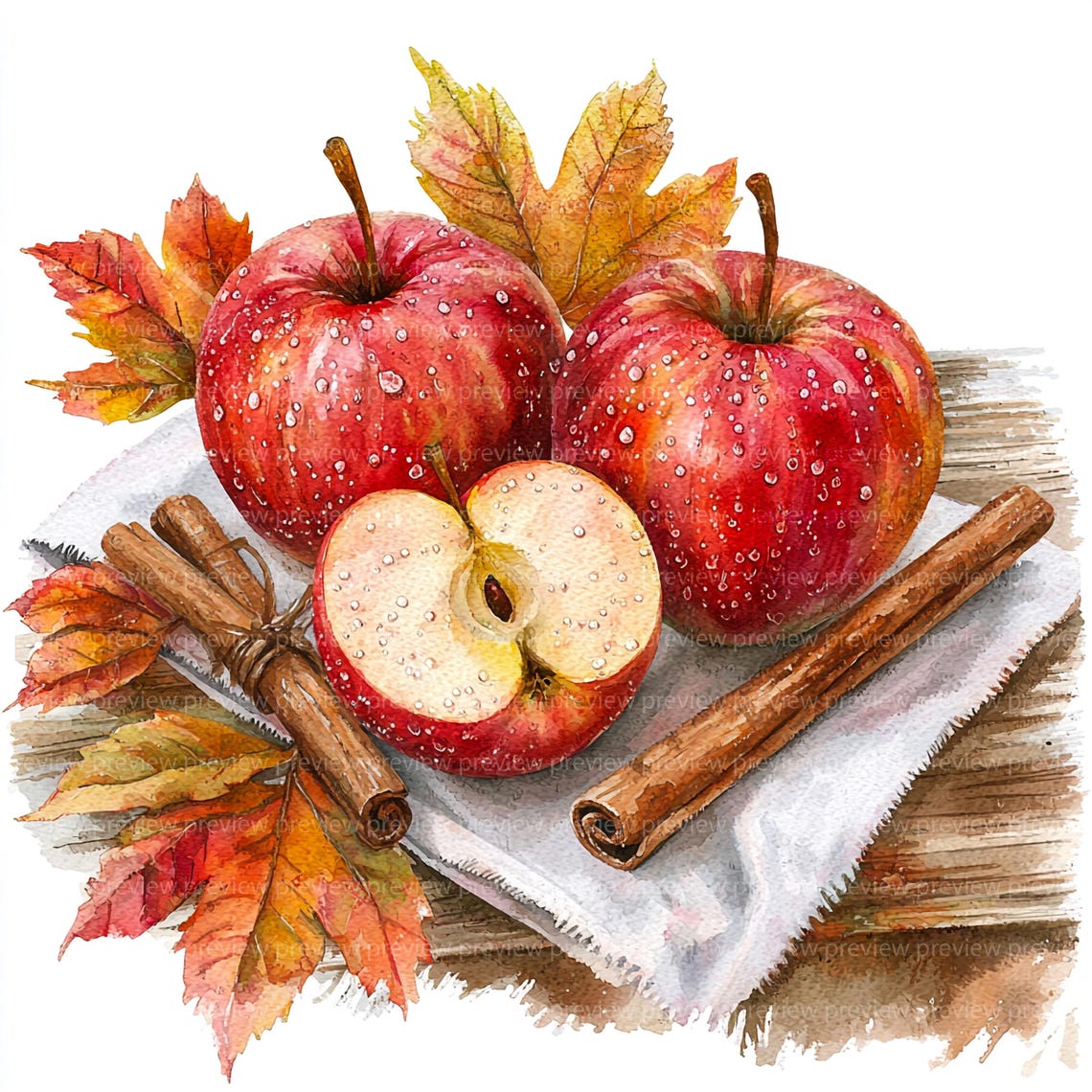 12 Autumn Apple Watercolor Clipart | Fall Fruit Botanical Art ...