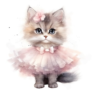 Cute Kitten Clipart in Tutu Dress | 12 High-res Jpgs for Digital ...