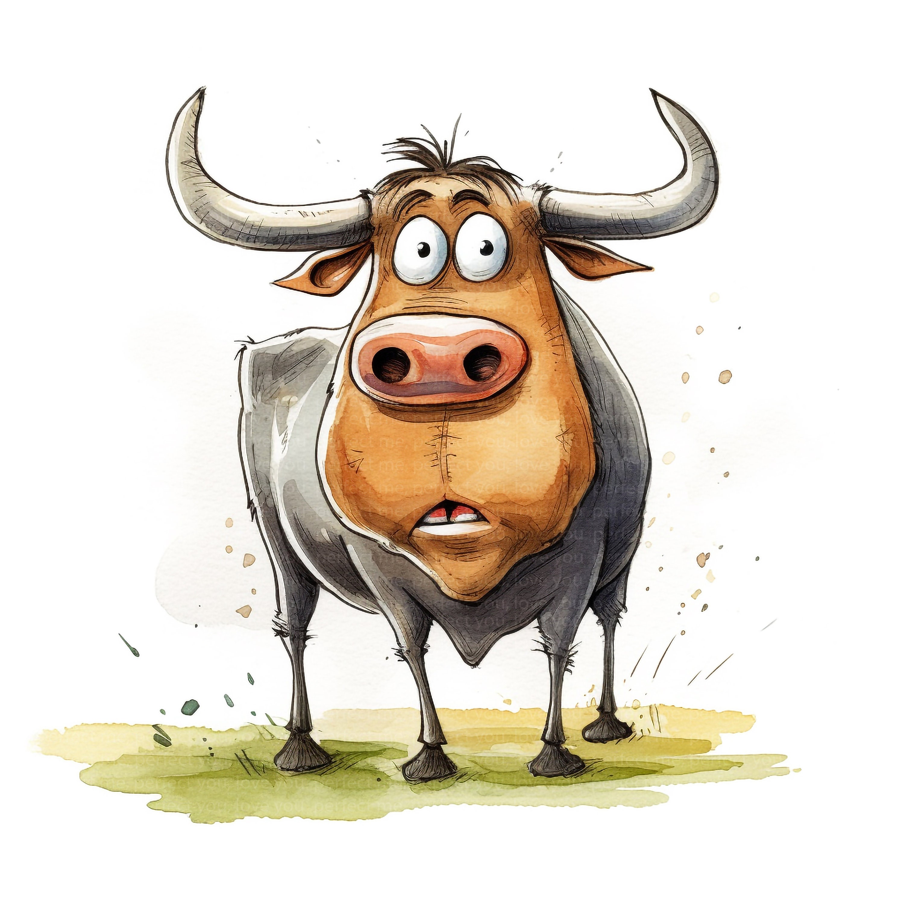 13 Cute and Funny Bull Clipart, Watercolor Bull Clipart, Animal Clipart ...