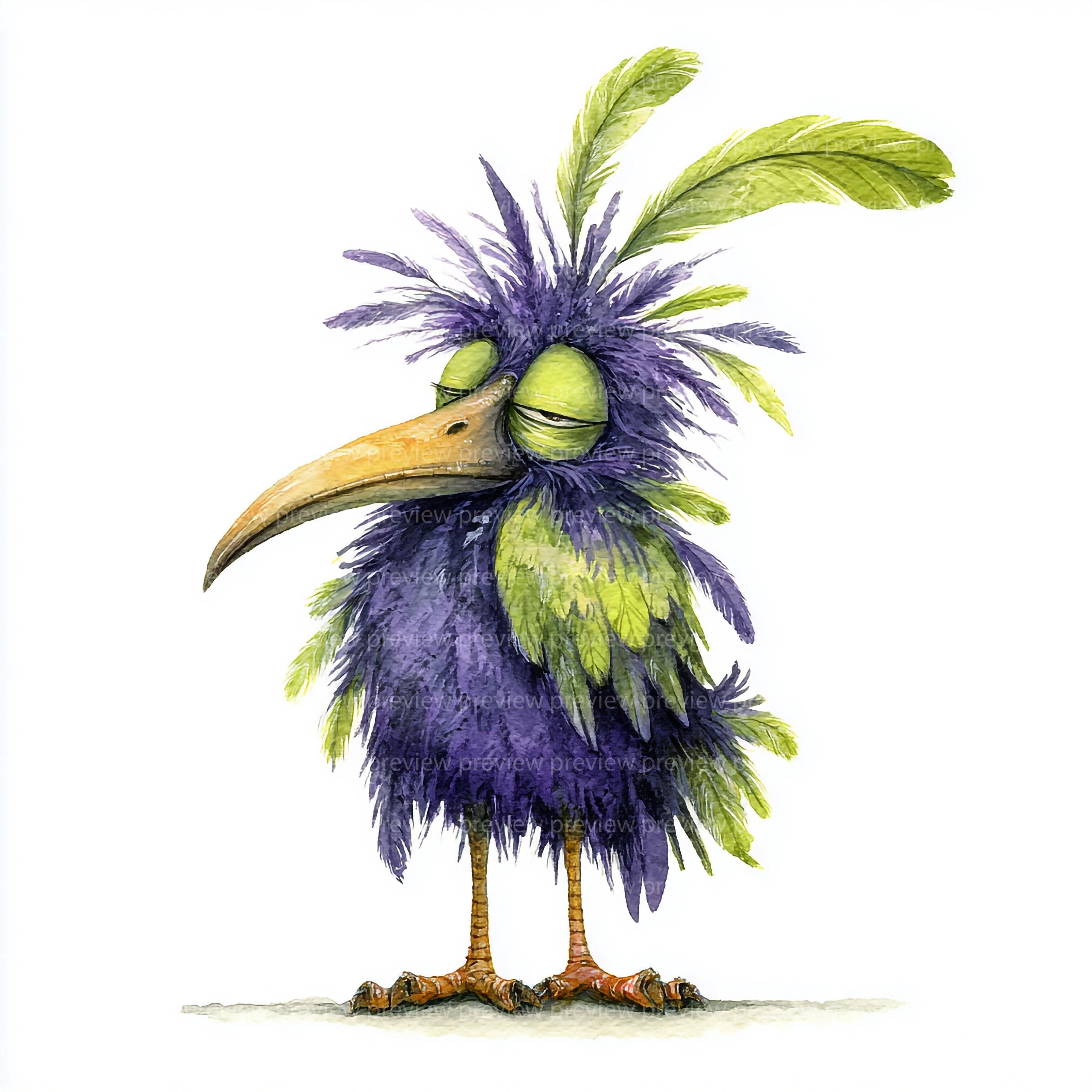 12 Quirky Sleepy Bird Clipart Bundle | Whimsical Cute Avian | Funny ...