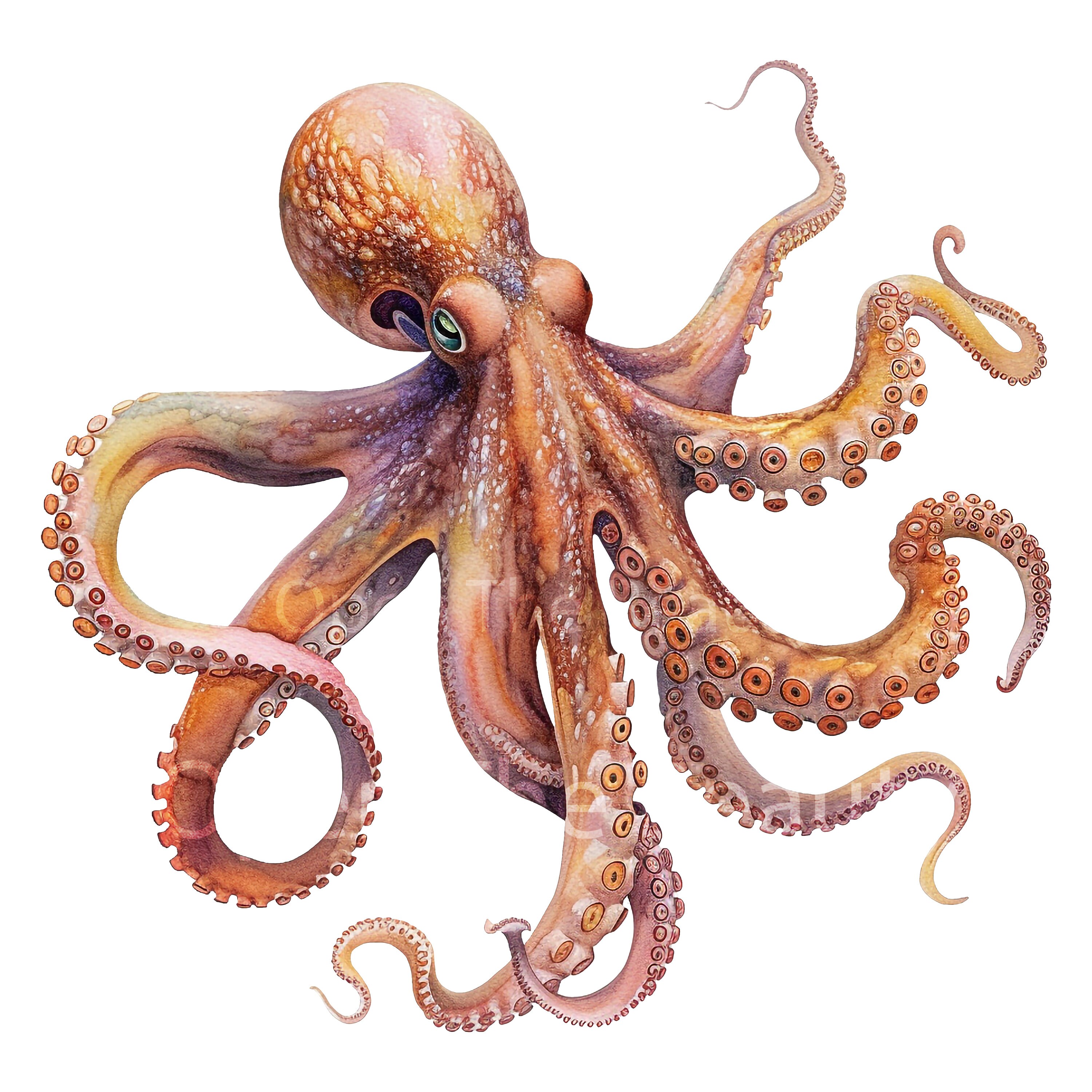 12 Watercolor Octopus Clipart | Ocean Animal Art (jpgs, Commercial Use ...