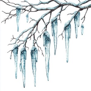 Watercolor Winter Icicles Clipart: Frozen Water Droplets (jpgs, Digital ...