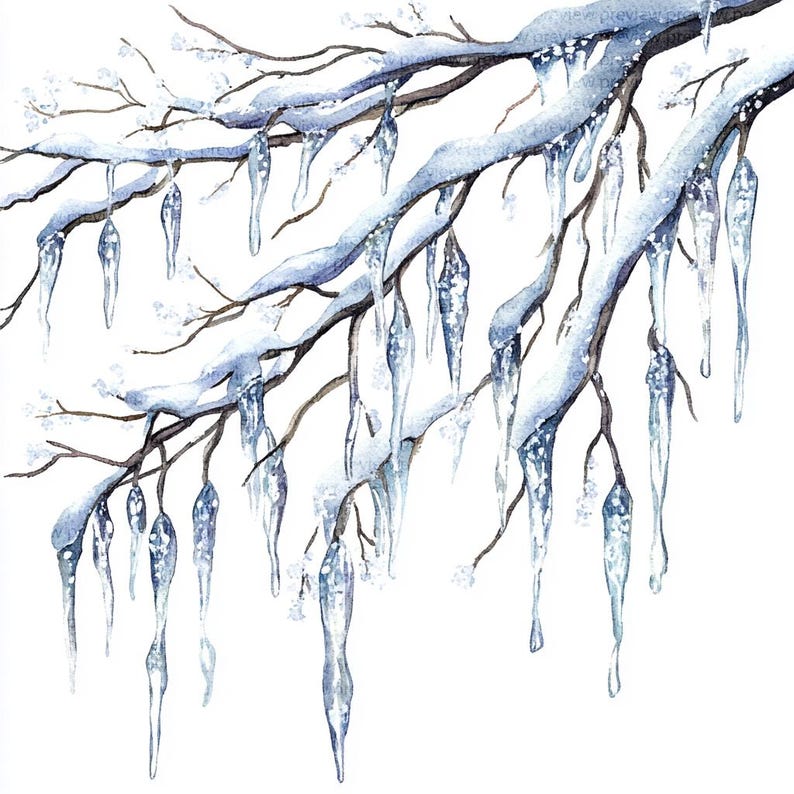 Watercolor Winter Icicles Clipart: Frozen Water Droplets (jpgs, Digital ...