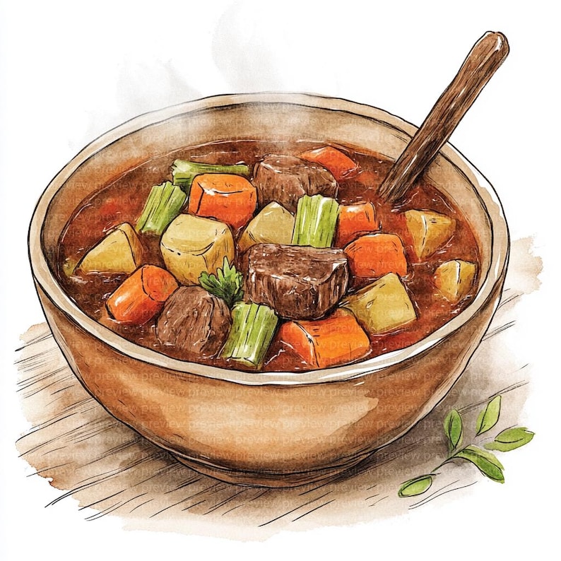 16 Watercolor Beef Stew Clipart | Food Illustration Art (jpgs, Digital ...