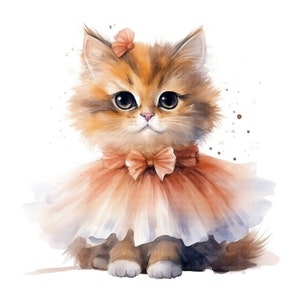 Cute Kitten Clipart in Tutu Dress | 12 High-res Jpgs for Digital ...
