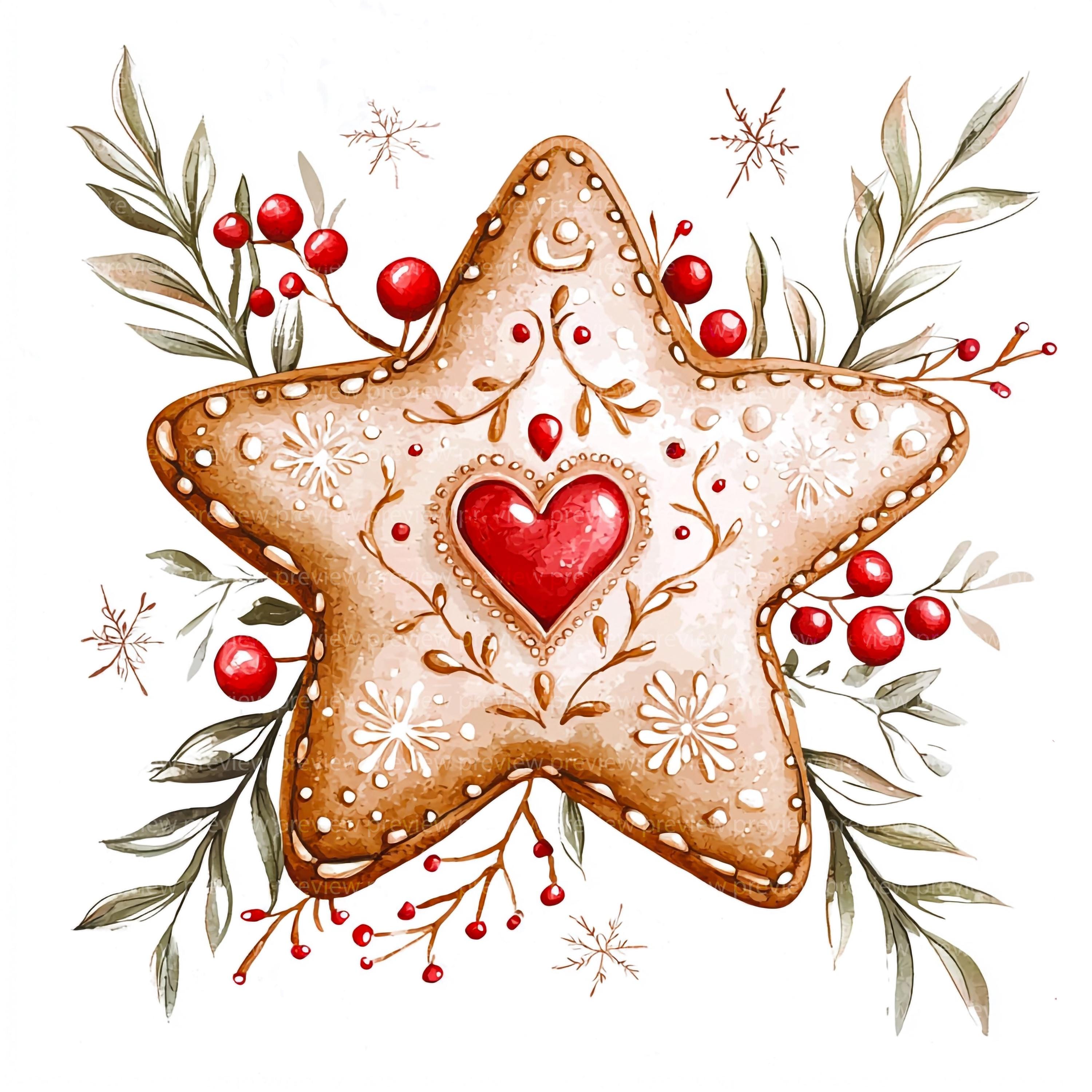 16 Christmas Star Cookie Watercolor Clipart | Holiday Illustration ...
