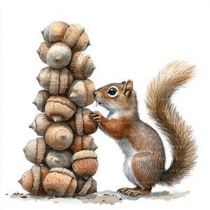12 Squirrel With Acorns Clipart, Cute Squirrel Clipart, Watercolor ...