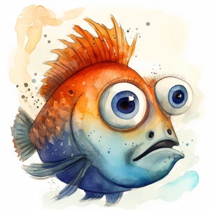 Funny Fish Clipart | Quirky Animal Designs, 13 High-res Jpgs for ...